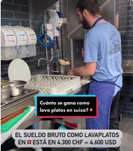Un tiktoker revela su sueldo como fregaplatos en Suiza y se hace viral